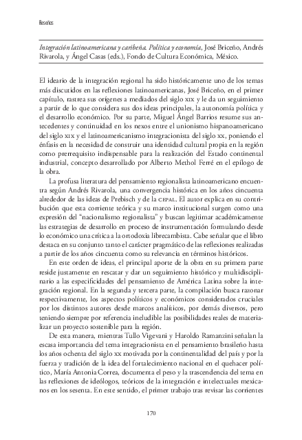 (PDF) ReseñaIntegración latinoamericana y caribeña. Política y economía ...