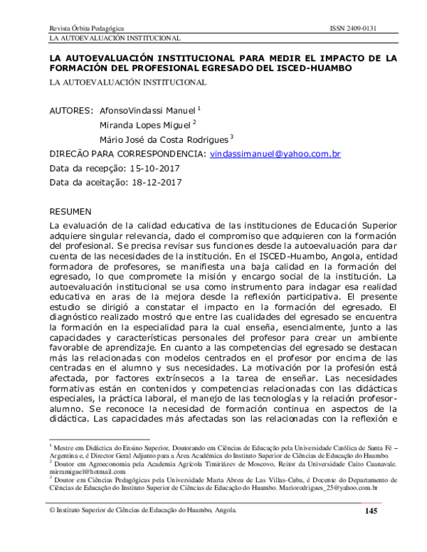 (PDF) La Autoevaluación Institucional Para Medir El Impacto De La ...