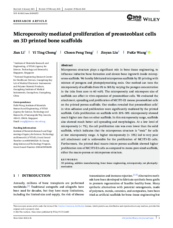 (PDF) Microporosity mediated proliferation of preosteoblast cells on 3D ...