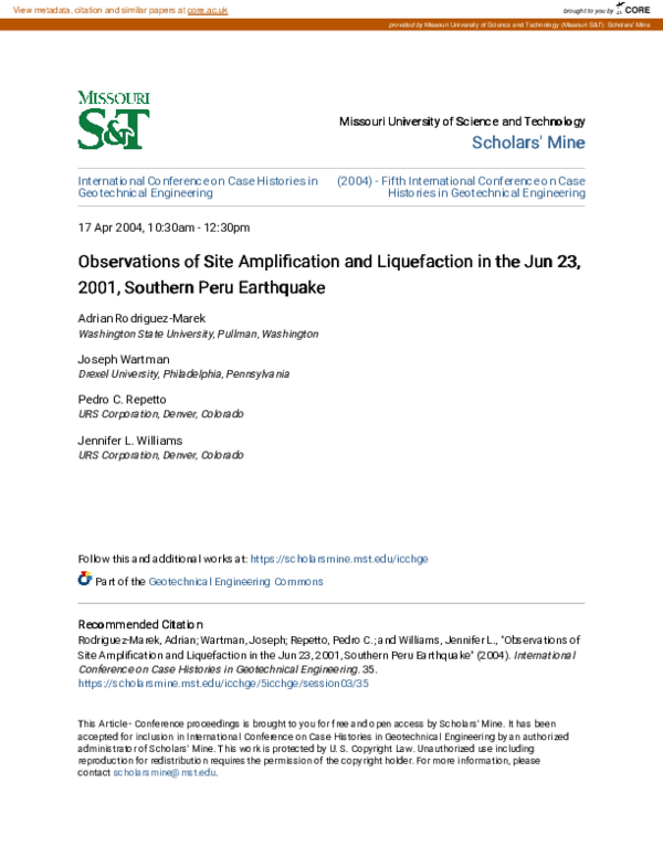 (PDF) Observations of Site Amplification and Liquefaction in the June ...