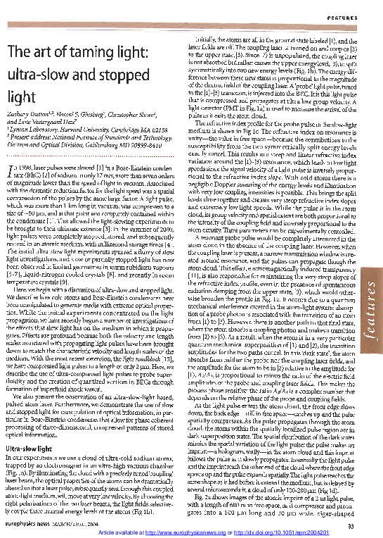 (PDF) The art of taming light: ultra-slow and stopped light