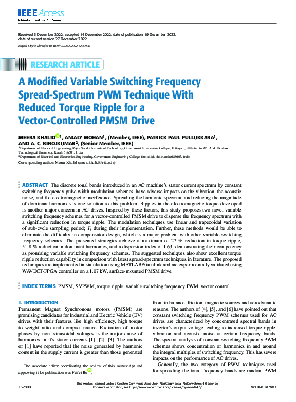 Pdf A Modified Variable Switching Frequency Spread Spectrum Pwm Technique With Reduced Torque