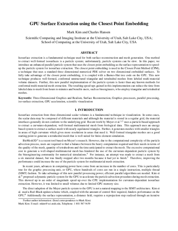 (PDF) GPU surface extraction using the closest point embedding