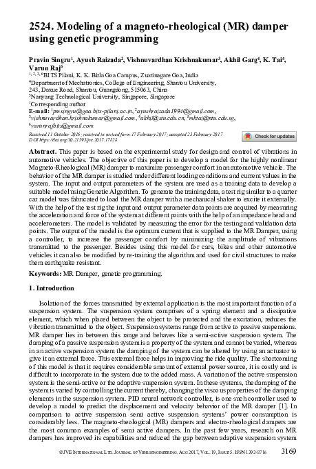 (PDF) Modeling of a magneto-rheological (MR) damper using genetic programming
