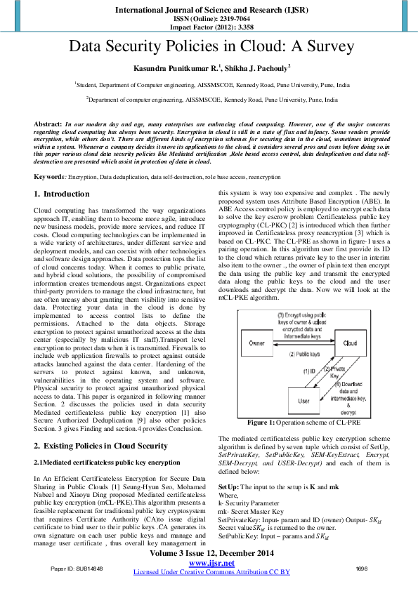(PDF) Data Security Policies in Cloud: A Survey