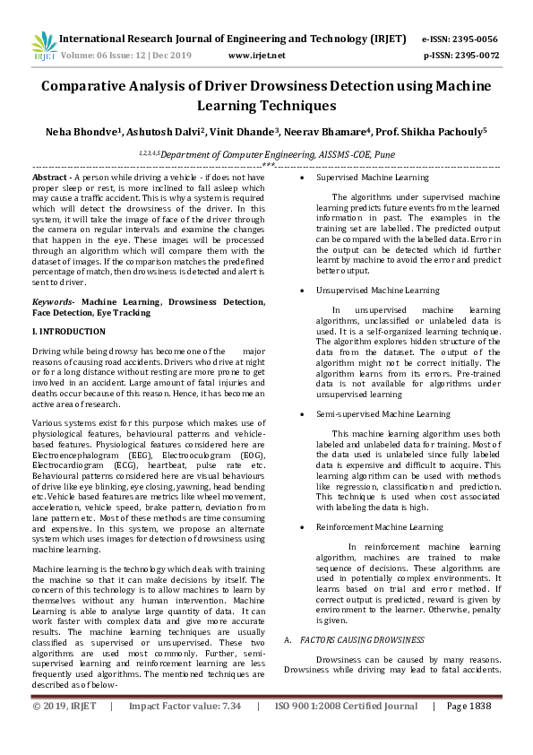 (PDF) Comparative Analysis of Driver Drowsiness Detection using Machine ...