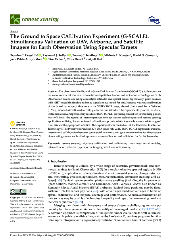 (PDF) The Ground to Space CALibration Experiment (G-SCALE ...