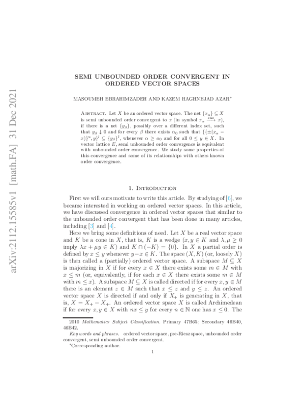 Pdf Semi Unbounded Order Convergent In Ordered Vector Spaces