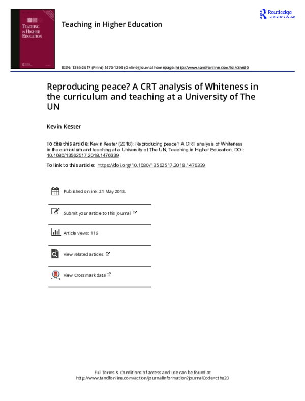 (PDF) Reproducing peace? A CRT analysis of Whiteness in the curriculum ...