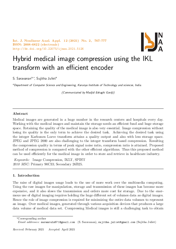 (PDF) Hybrid medical image compression using the IKL transform with an efficient encoder