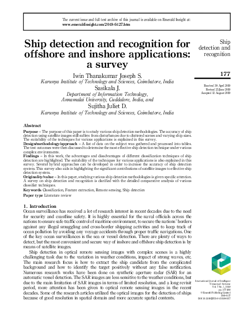 (PDF) Ship detection and recognition for offshore and inshore applications: a survey