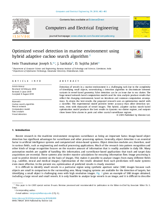 Pdf Optimized Vessel Detection In Marine Environment Using Hybrid Adaptive Cuckoo Search Algorithm