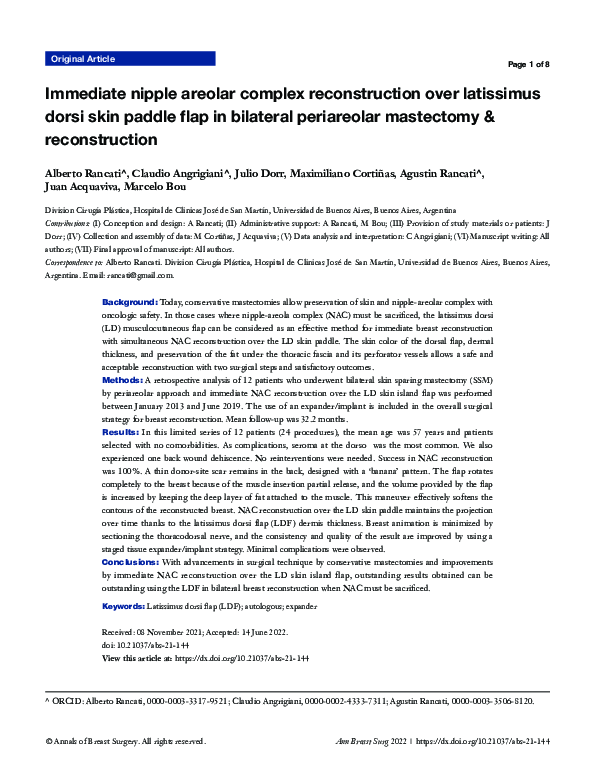(PDF) Immediate nipple areolar complex reconstruction over latissimus ...
