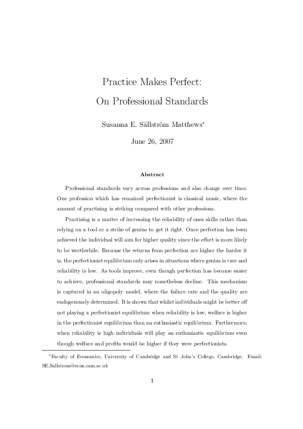 (PDF) Practice Makes Perfect: On Professional Standards