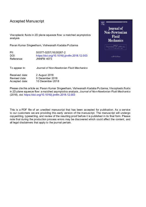 Pdf Viscoplastic Fluids In 2d Plane Squeeze Flow A Matched