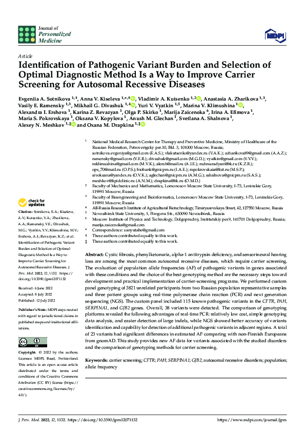 (PDF) Identification of Pathogenic Variant Burden and Selection of Optimal Diagnostic Method Is ...