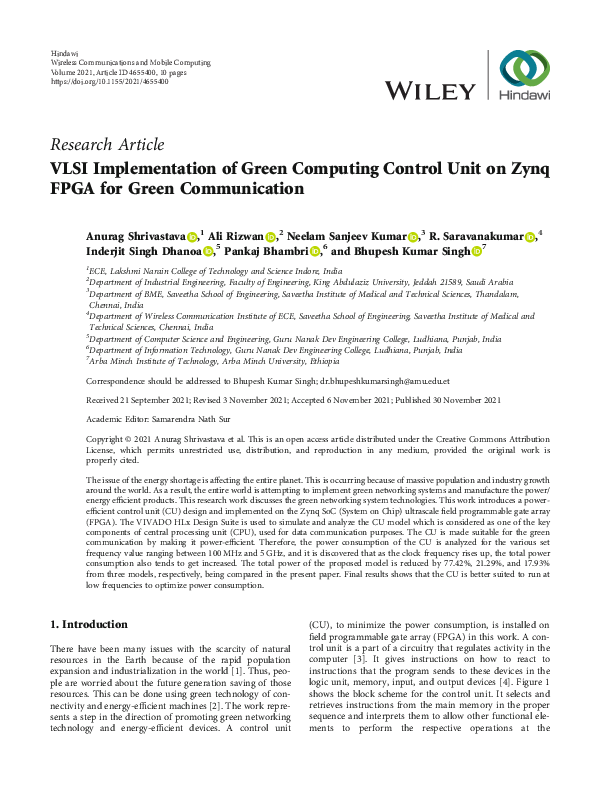 Pdf Vlsi Implementation Of Green Computing Control Unit On Zynq Fpga For Green Communication