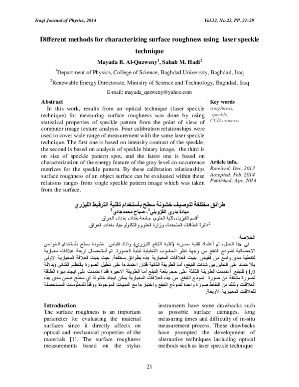 (PDF) Different methods for characterizing surface roughness using ...