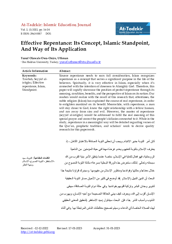 (PDF) Effective Repentance: Its Concept, Islamic Standpoint, And Way of ...