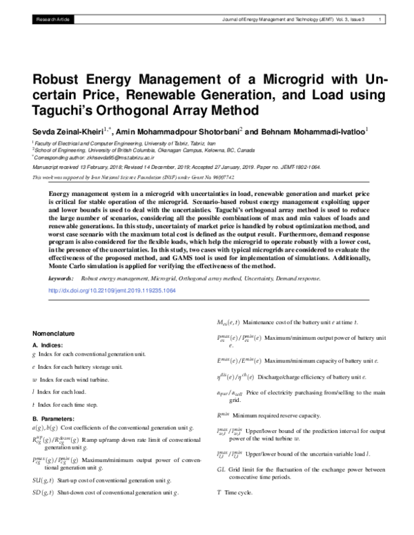(PDF) Robust Energy Management of Microgrid With Uncertain Renewable ...
