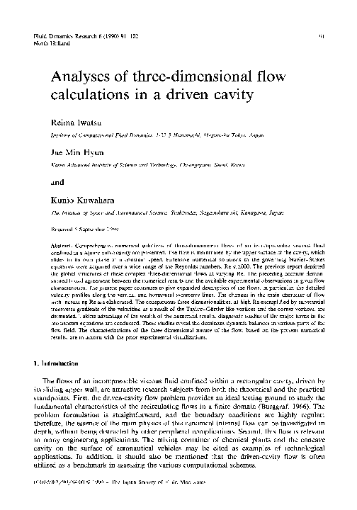 (PDF) Analyses of three-dimensional flow calculations in a driven cavity | Reima Iwatsu ...