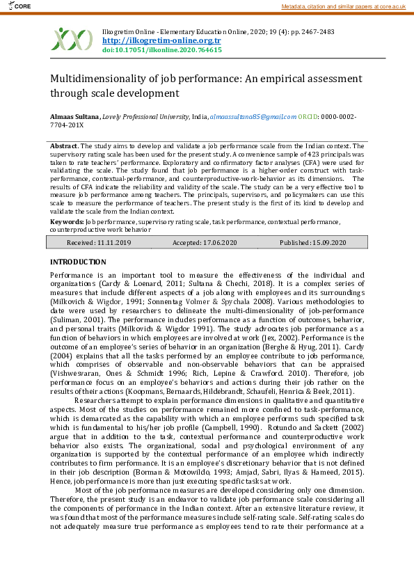 (PDF) Multidimensionality of job performance: An empirical assessment ...