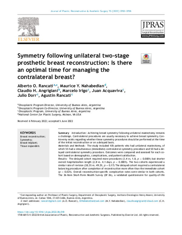 (PDF) Symmetry following unilateral two-stage prosthetic breast ...