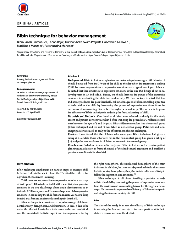 (PDF) Bibin technique for behavior management