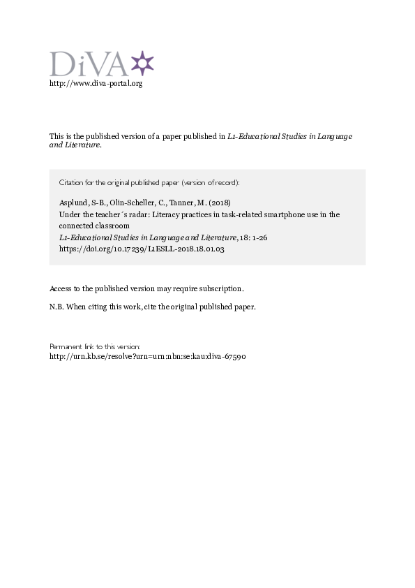 (PDF) Under the teacher’s radar: Literacy practices in task-related ...