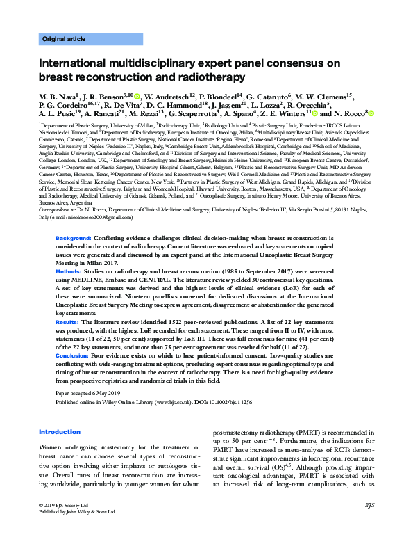(PDF) International multidisciplinary expert panel consensus on breast ...