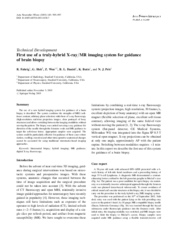 (PDF) First use of a truly-hybrid X-ray/MR imaging system for guidance ...