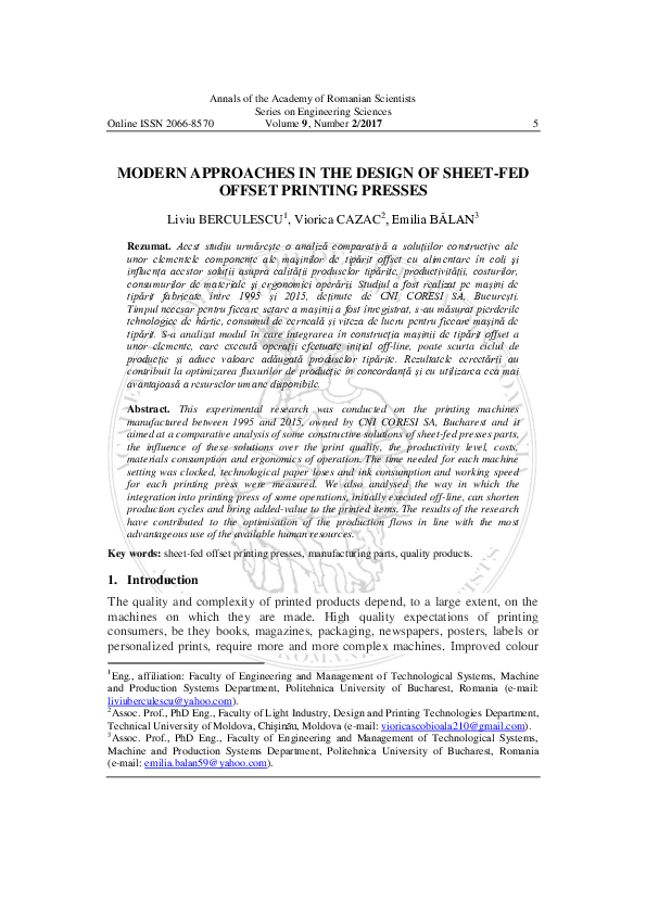 (PDF) Modern Approaches in the Design of Sheet-Fed Offset Printing