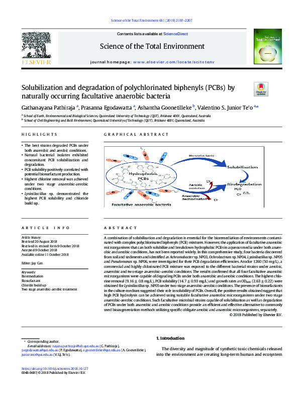 (PDF) Solubilization and degradation of polychlorinated biphenyls (PCBs ...