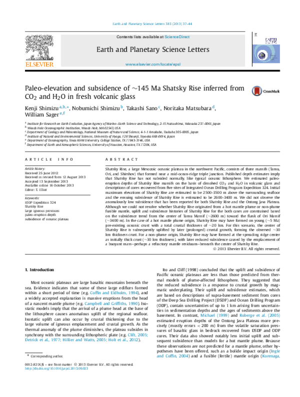 (PDF) Paleo-elevation and subsidence of ∼145Ma Shatsky Rise inferred ...