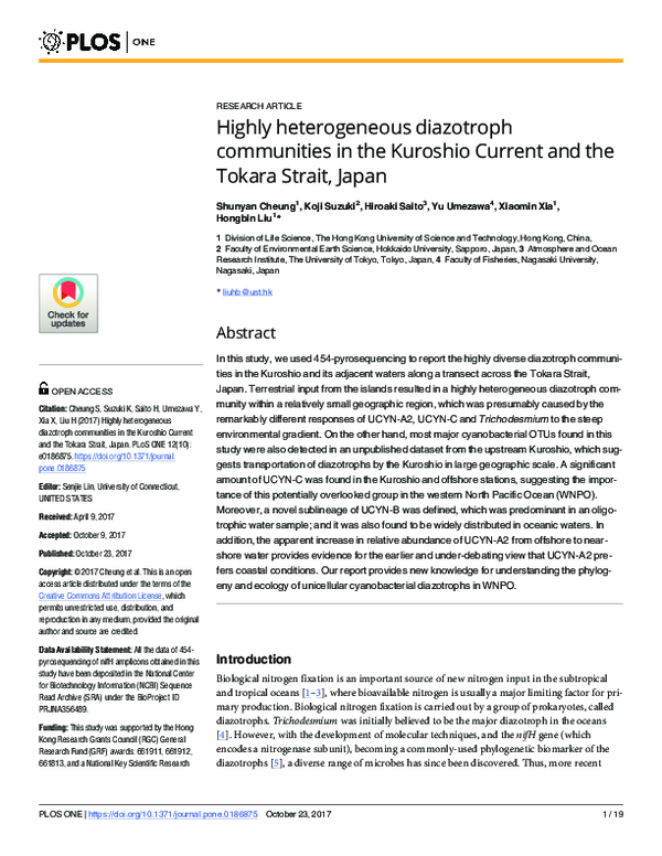 (PDF) Highly heterogeneous diazotroph communities in the Kuroshio ...
