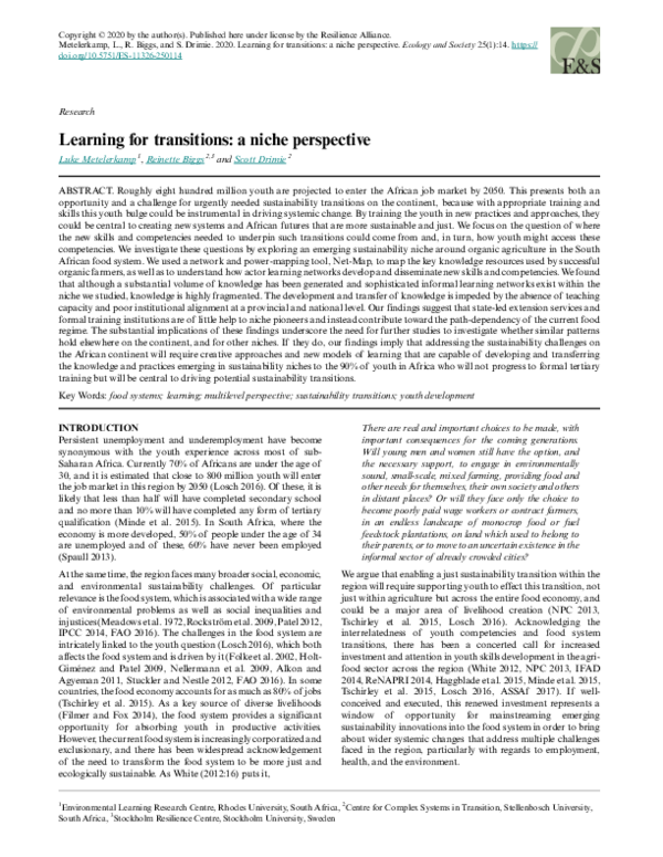(PDF) Learning for transitions: a niche perspective