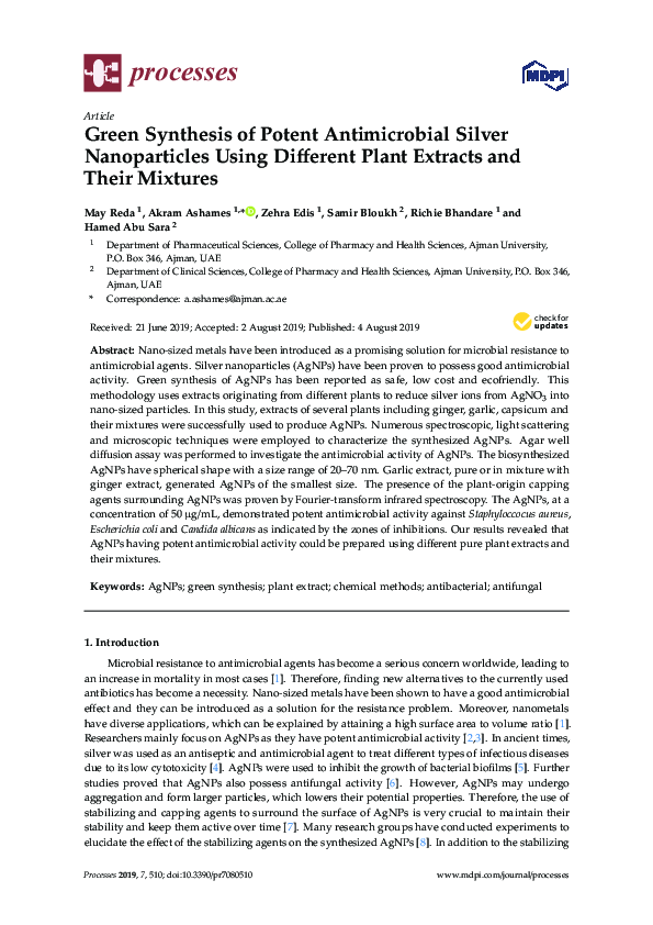 (PDF) Green Synthesis of Potent Antimicrobial Silver Nanoparticles Using Different Plant ...