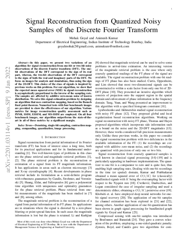 (PDF) Signal Reconstruction From Quantized Noisy Samples of the Discrete Fourier Transform