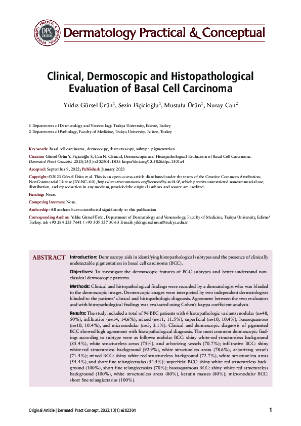 (PDF) Clinical, Dermoscopic and Histopathological Evaluation of Basal ...