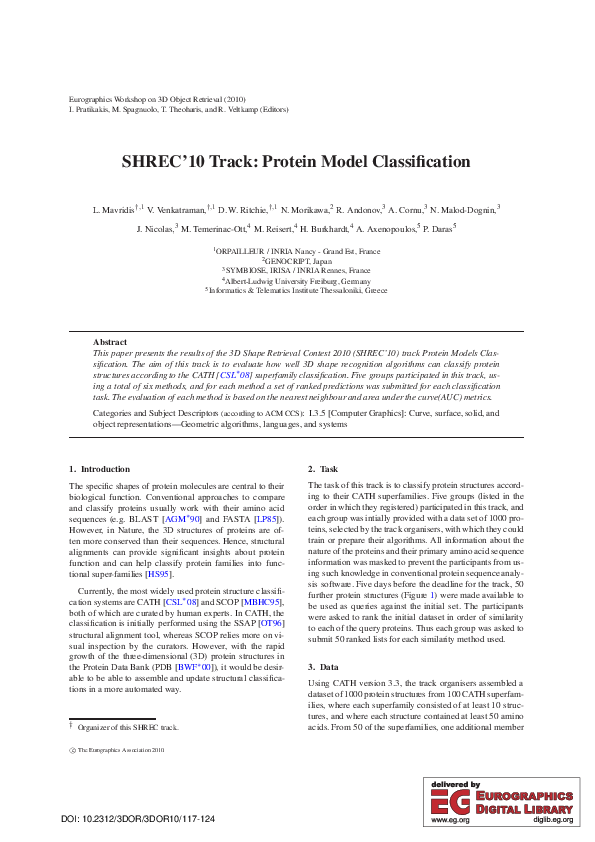 (PDF) SHREC'10 track: Protein model classification