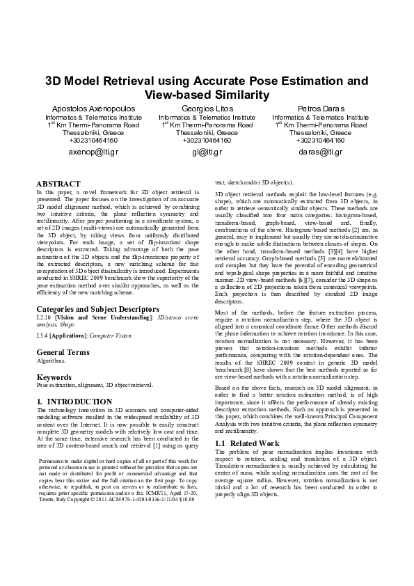 Pdf 3d Model Retrieval Using Accurate Pose Estimation And View Based