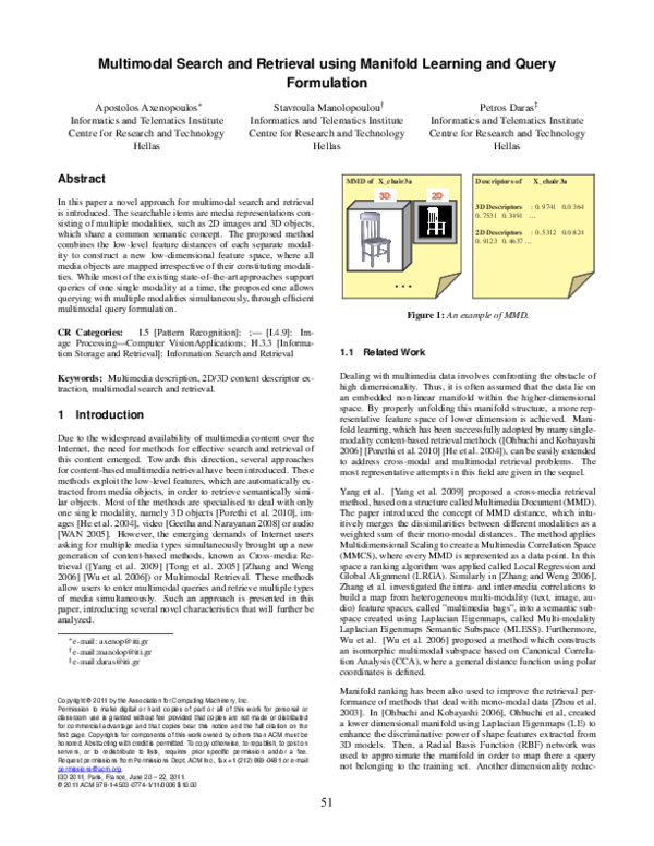 Pdf Multimodal Search And Retrieval Using Manifold Learning And Query Formulation