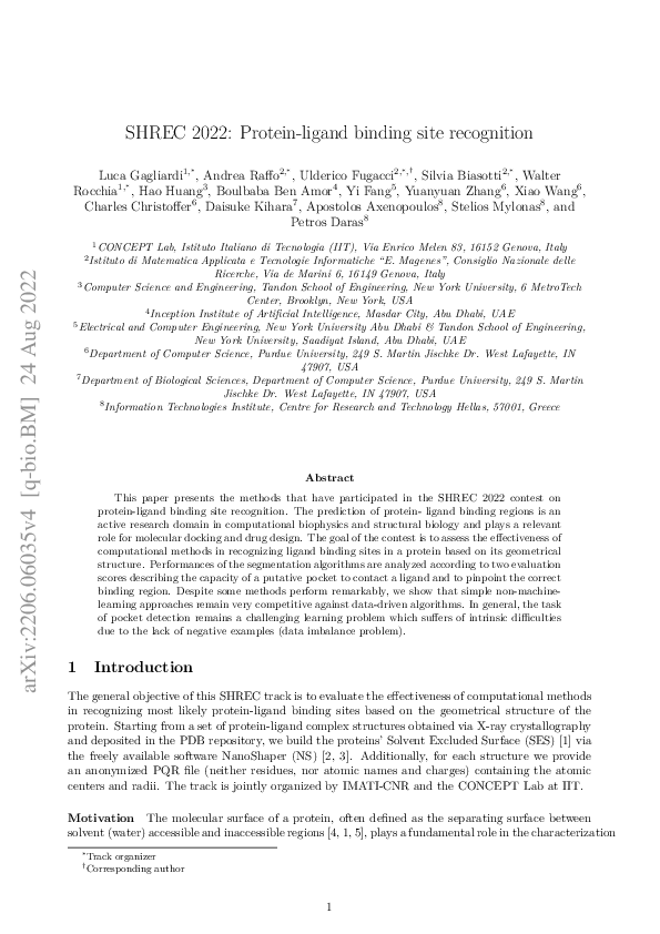(PDF) SHREC 2022: Protein–ligand binding site recognition | Apostolos ...