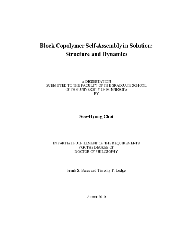 (PDF) Block copolymer self-assembly in solution: structure and dynamics