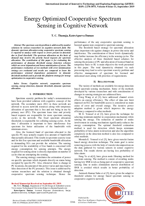 (PDF) Energy Optimized Cooperative Spectrum Sensing in Cognitive Network | T.C Thanuja ...