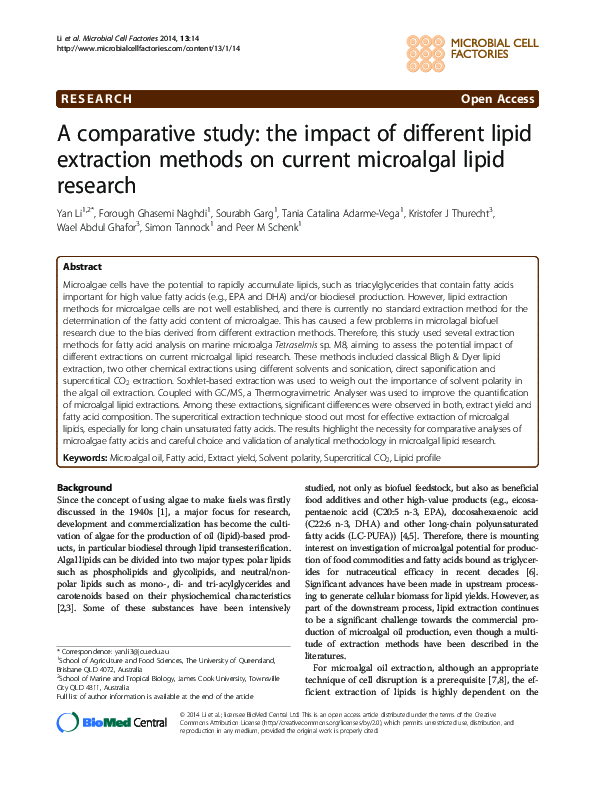 (PDF) A comparative study: the impact of different lipid extraction methods on current ...