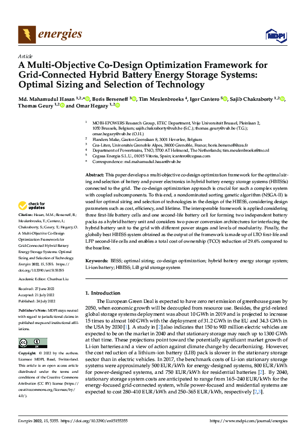 (PDF) A Multi-Objective Co-Design Optimization Framework for Grid-Connected Hybrid Battery ...