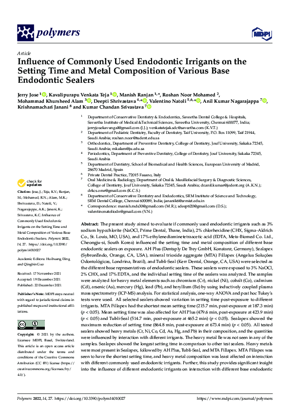 (PDF) Influence of Commonly Used Endodontic Irrigants on the Setting Time and Metal Composition ...