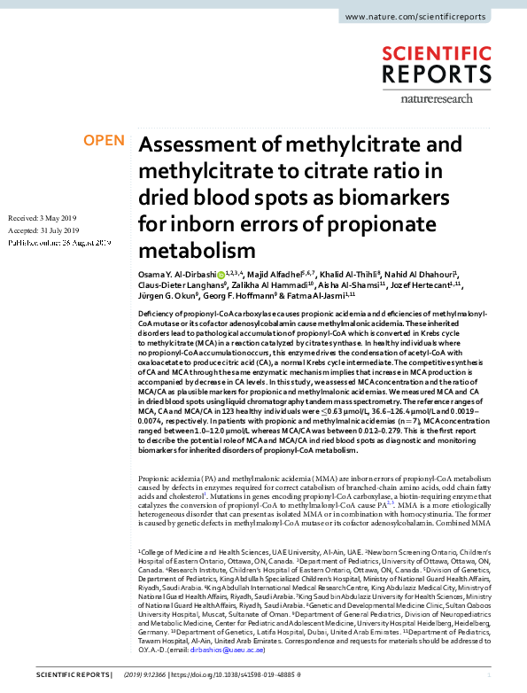 (PDF) Assessment of methylcitrate and methylcitrate to citrate ratio in ...