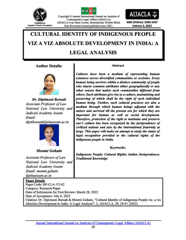 (PDF) Cultural Identity of Indigenous People Viz A Viz Absolute ...